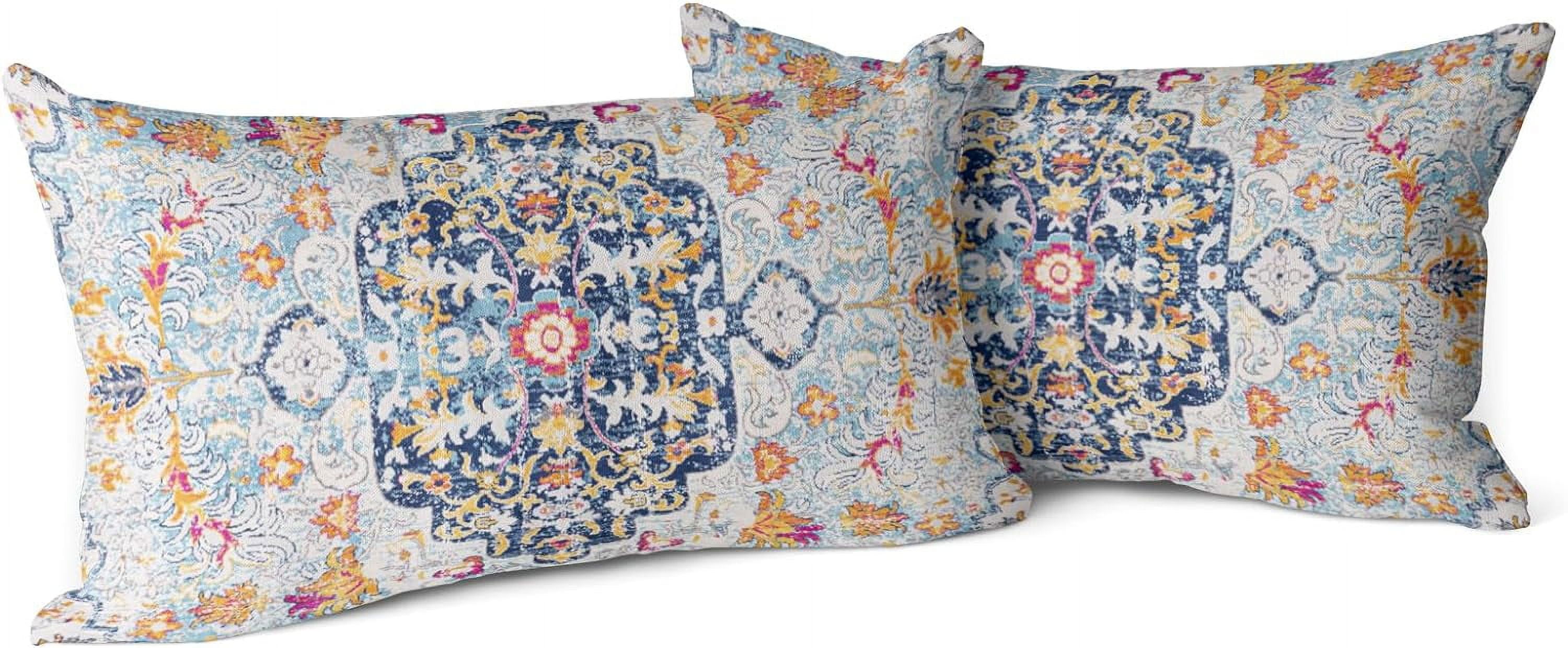 Boho Throw Pillow Covers 12x20 inch Set of 2 Burnt Blue Yellow ...