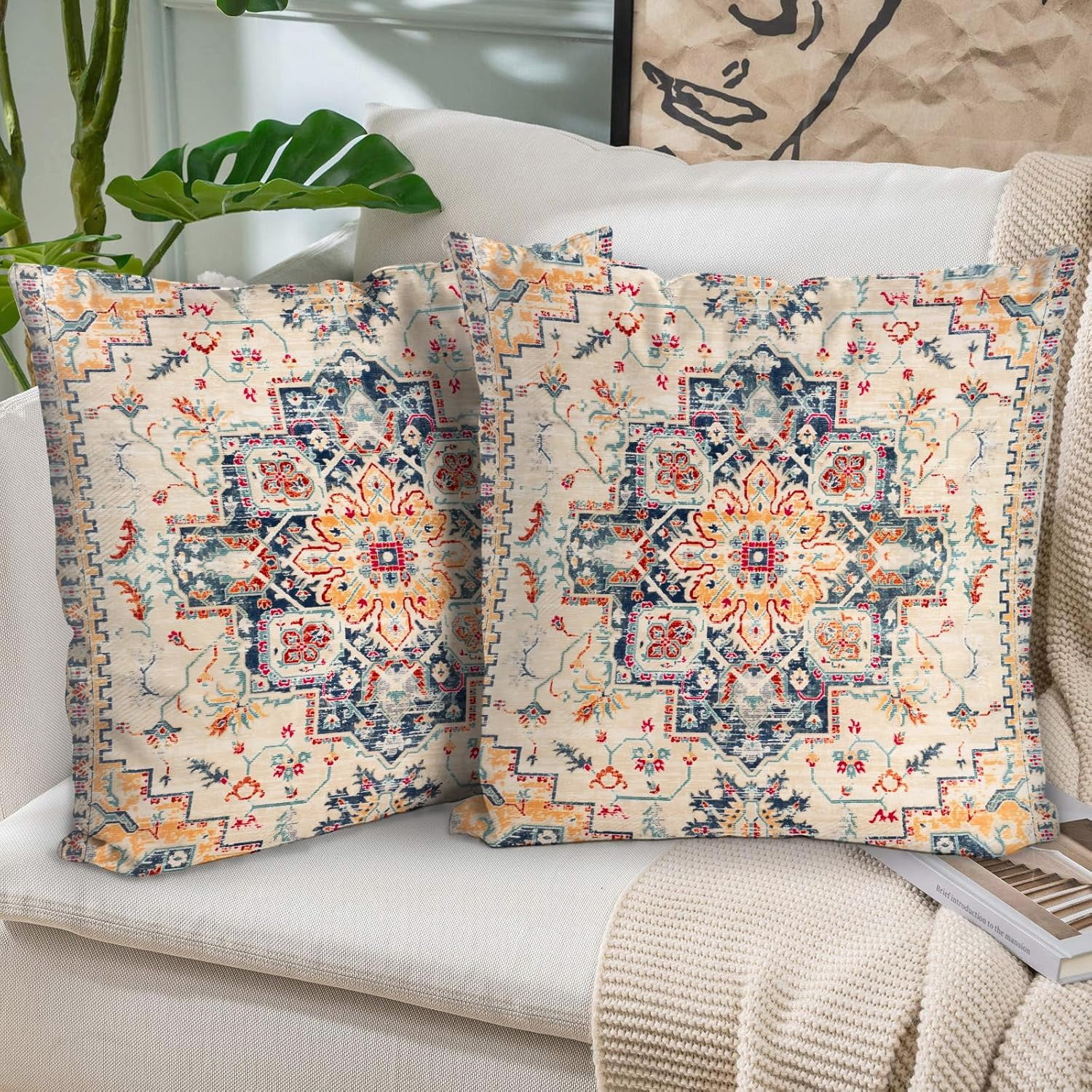 Boho Throw Pillow Covers 16x16 inch Set of 2,Boho Vintage Carpet ...