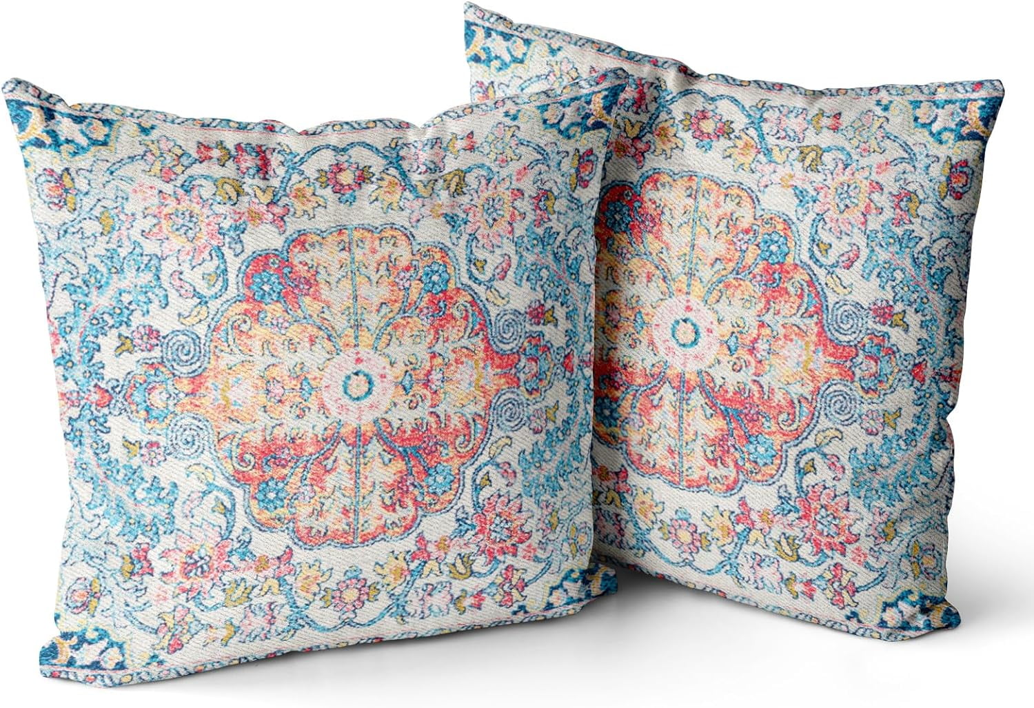 Boho Throw Pillow Covers 16x16 inch Set of 2 Burnt Blue Red Terracotta Rust Colored Throw ...