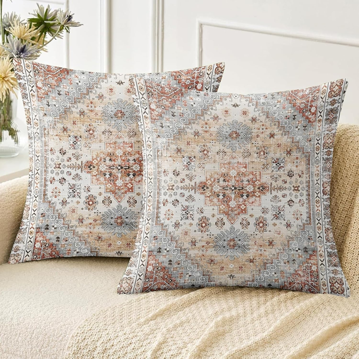Boho Throw Pillow Covers 16x16 inch Set of 2,Soft Pillowcases Bohemia ...