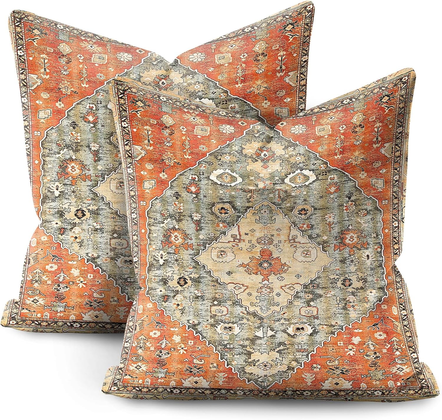 Boho Throw Pillow Covers 18x18 Inch, Set of 2 Orange Bohemian Throw ...