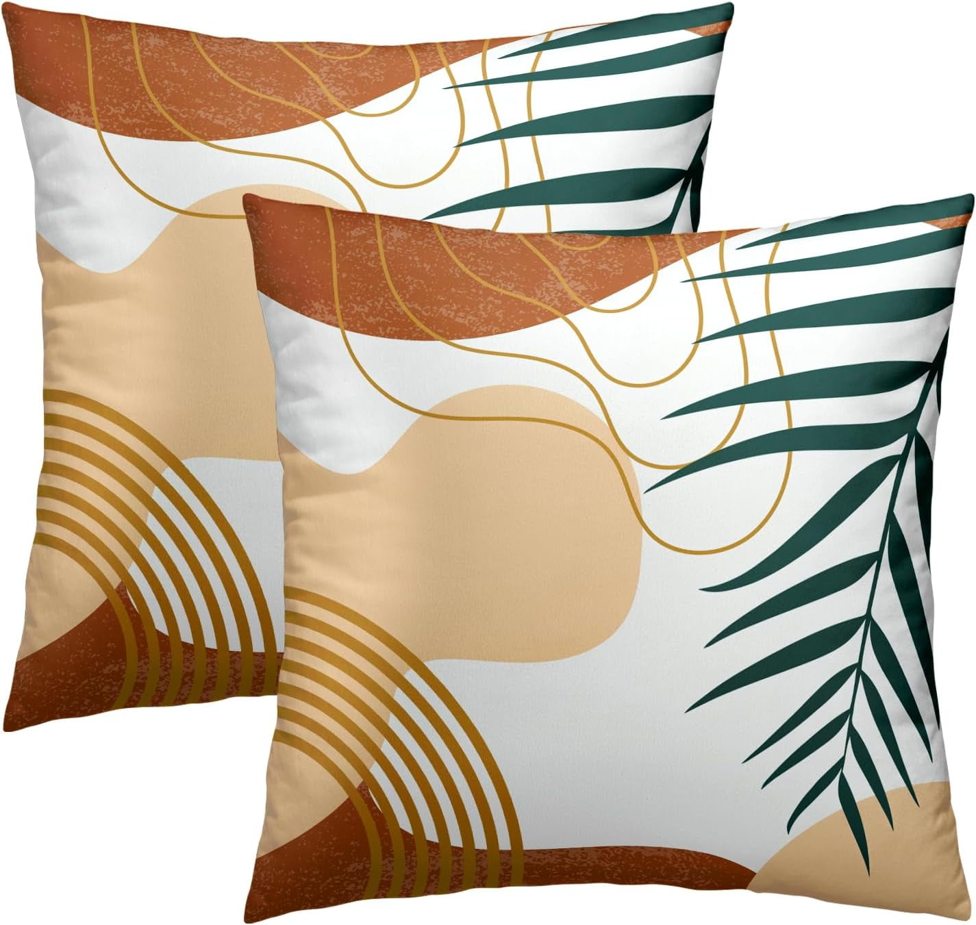 Boho Throw Pillow Covers 18x18 Set of 2 Cream Color Mid Century Bohemian Style Farmhouse Throw ...