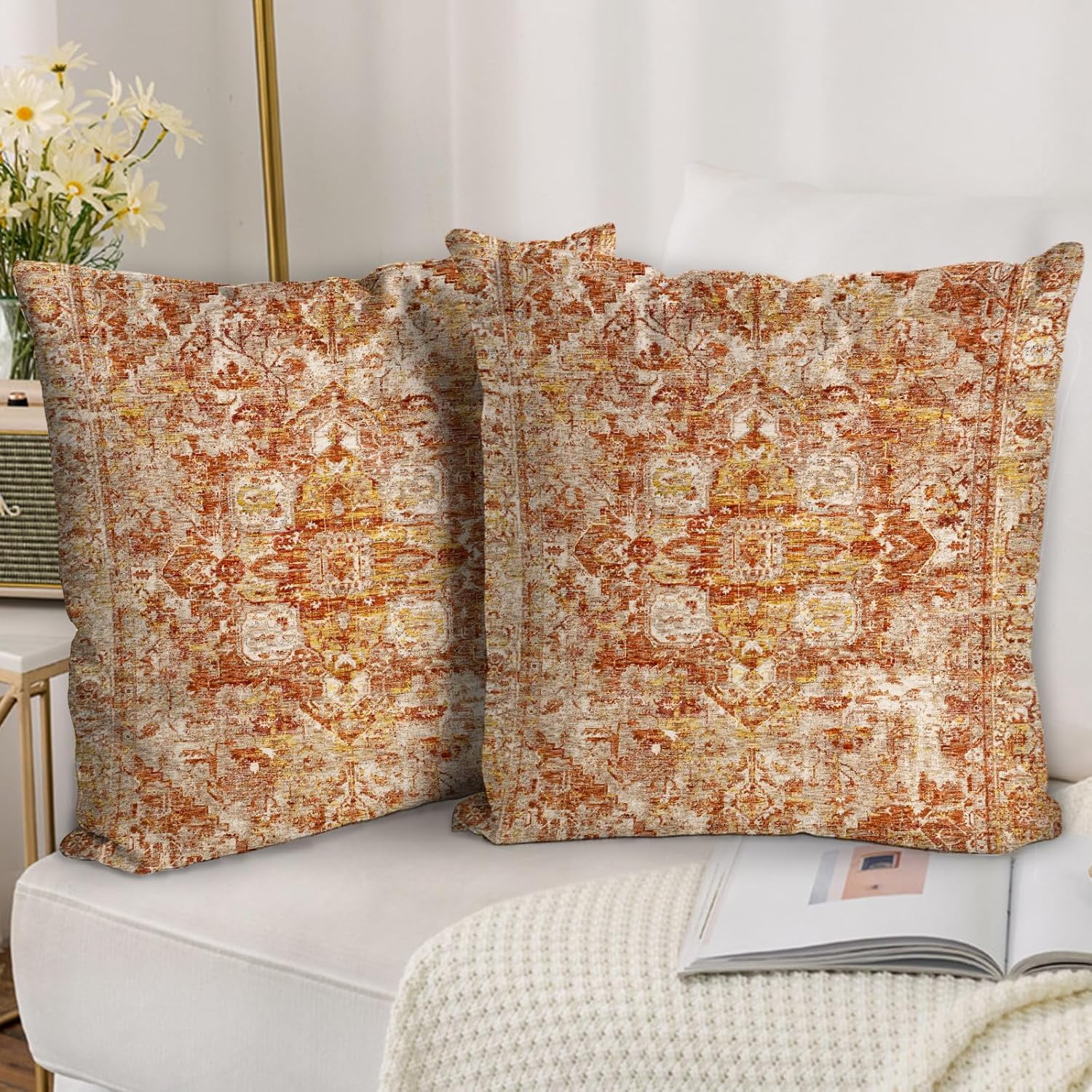 Boho Throw Pillow Covers 18x18 inch Set of 2,Bohemian Vintage Carpet ...