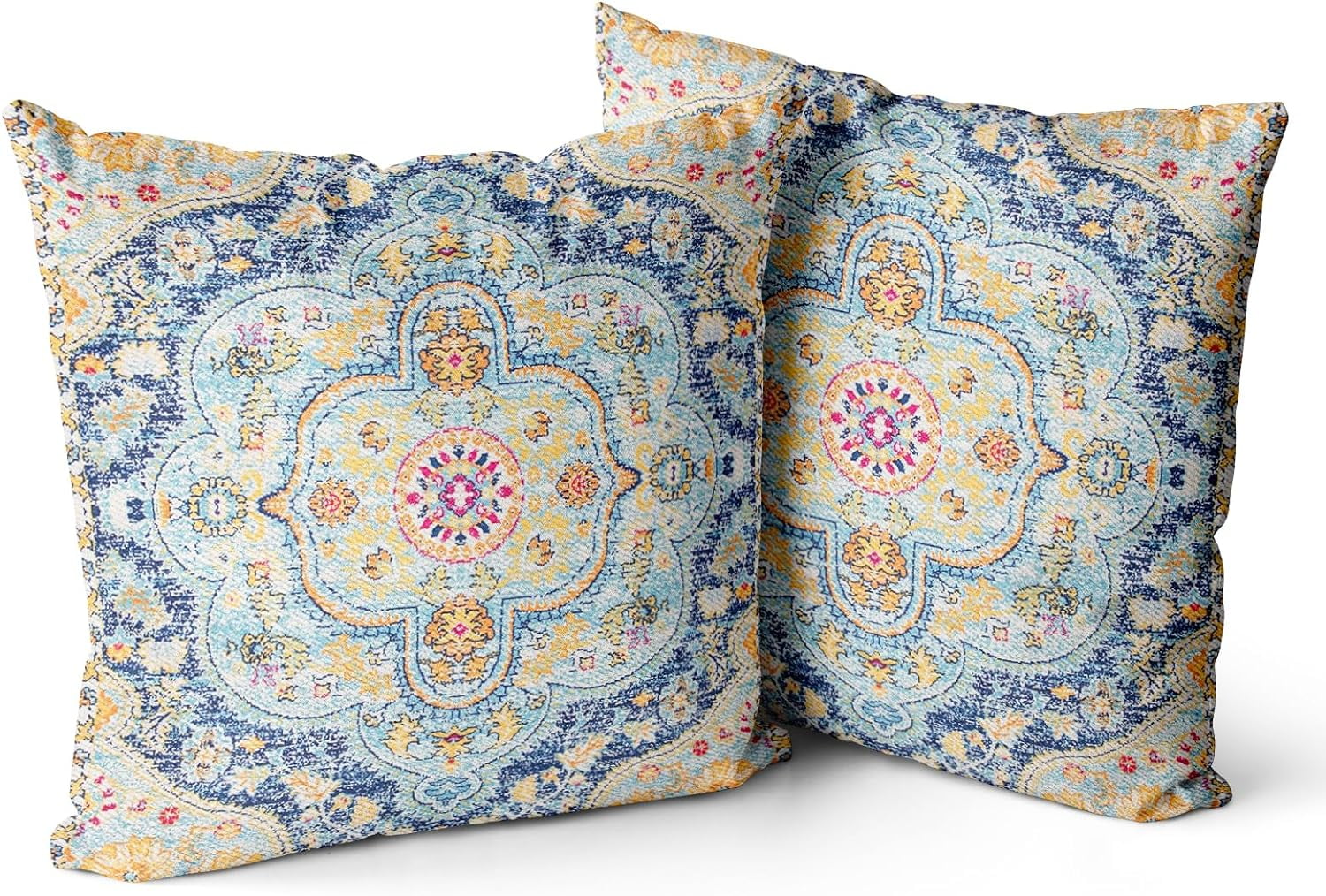 Boho Throw Pillow Covers 18x18 inch Set of 2 Burnt Blue Yellow ...