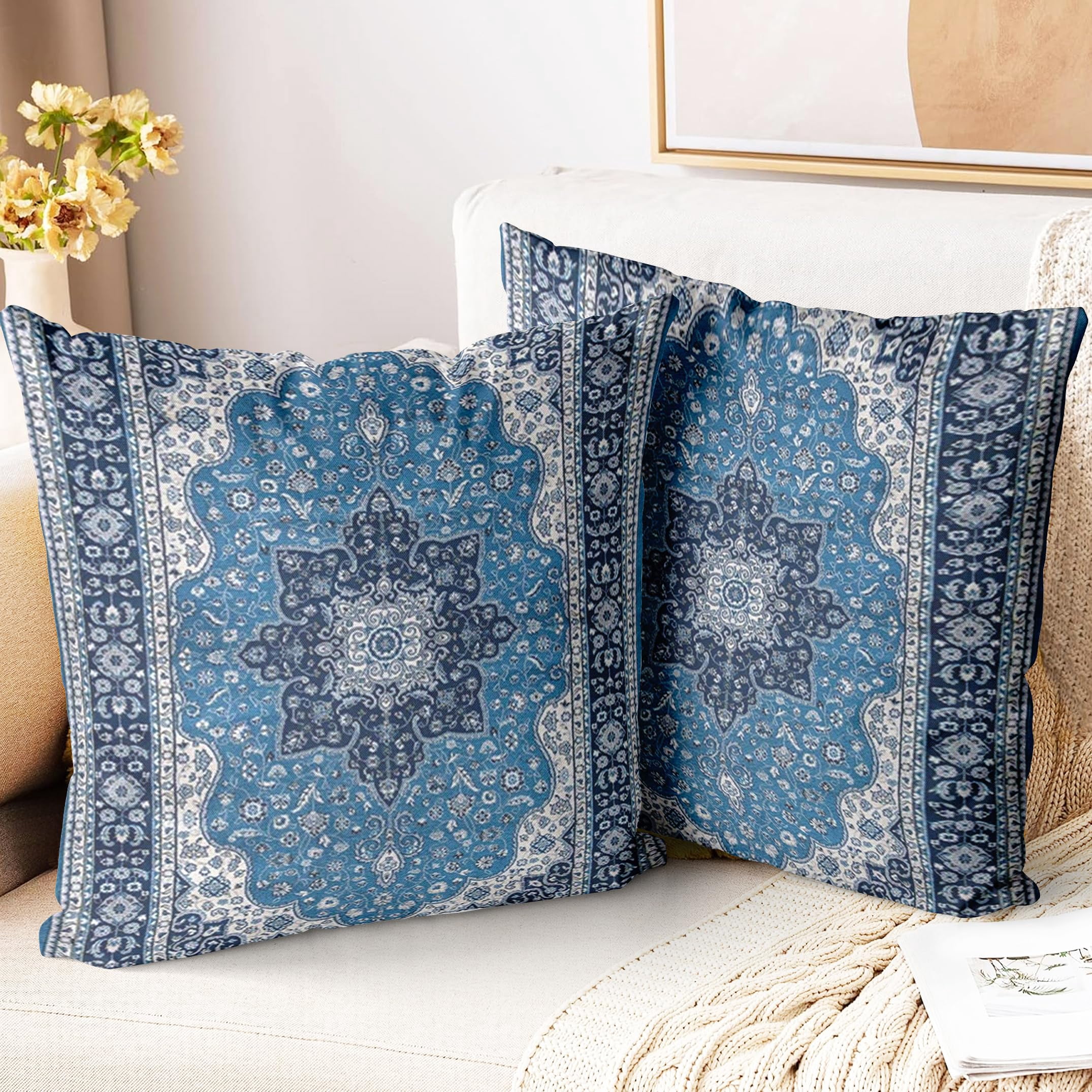Boho Throw Pillow Covers 18x18 inch Set of 2, Soft Decorative Sofa ...