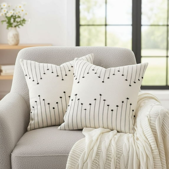 Boho Throw Pillow Covers 20x20 Set of 2 Neutral Decorative Textured ...