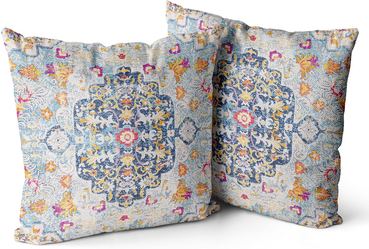 Boho Throw Pillow Covers 20x20 inch Set of 2 Burnt Blue Yellow ...