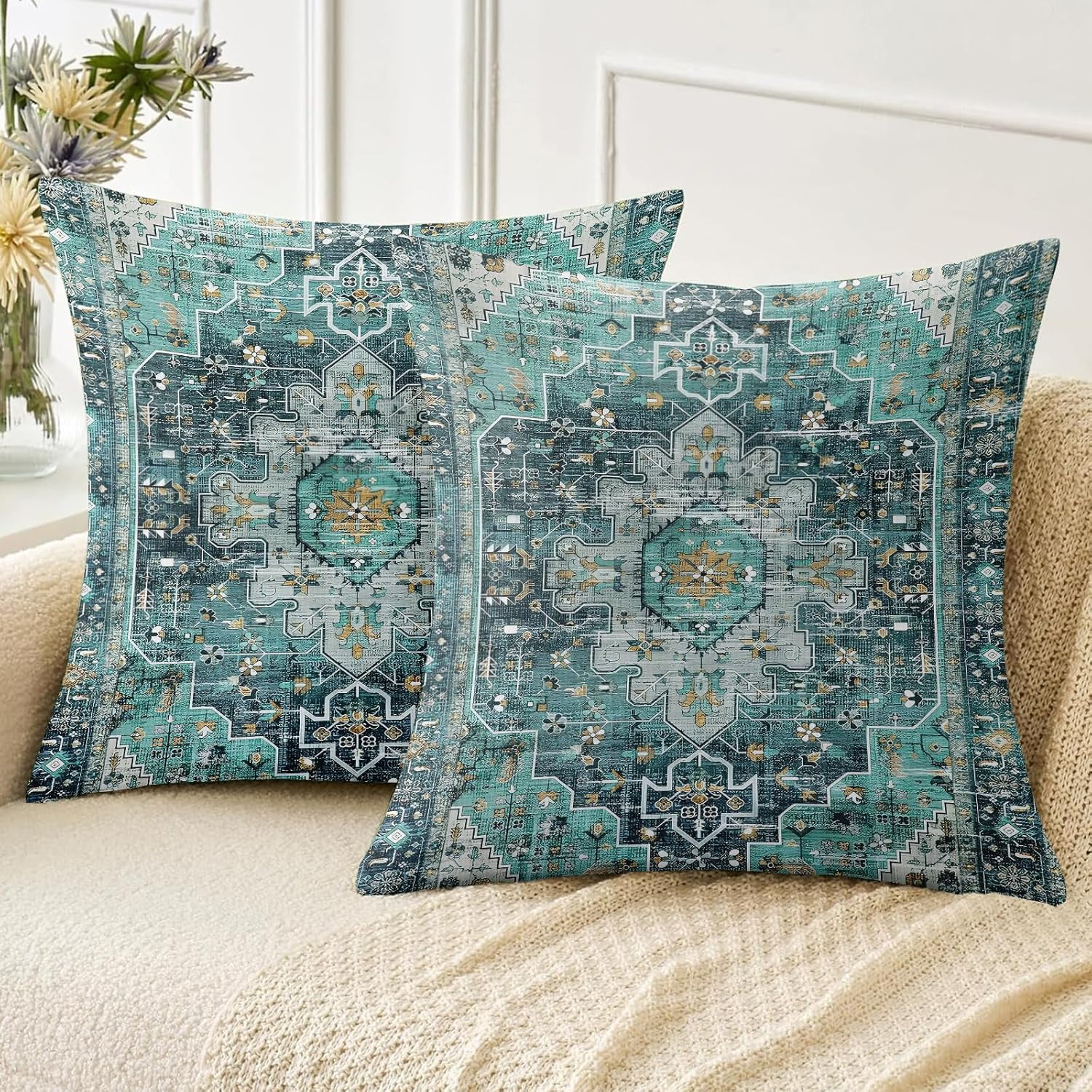 Boho Throw Pillow Covers 20x20 inch Set of 2,Soft Pillowcases Bohemia ...