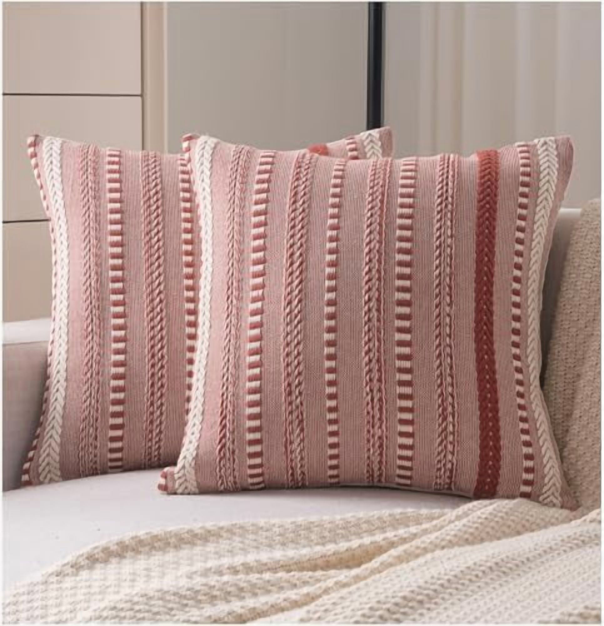 Boho Throw Pillow Covers 22x22 Inch Set of 2, Farmhouse Decorative ...