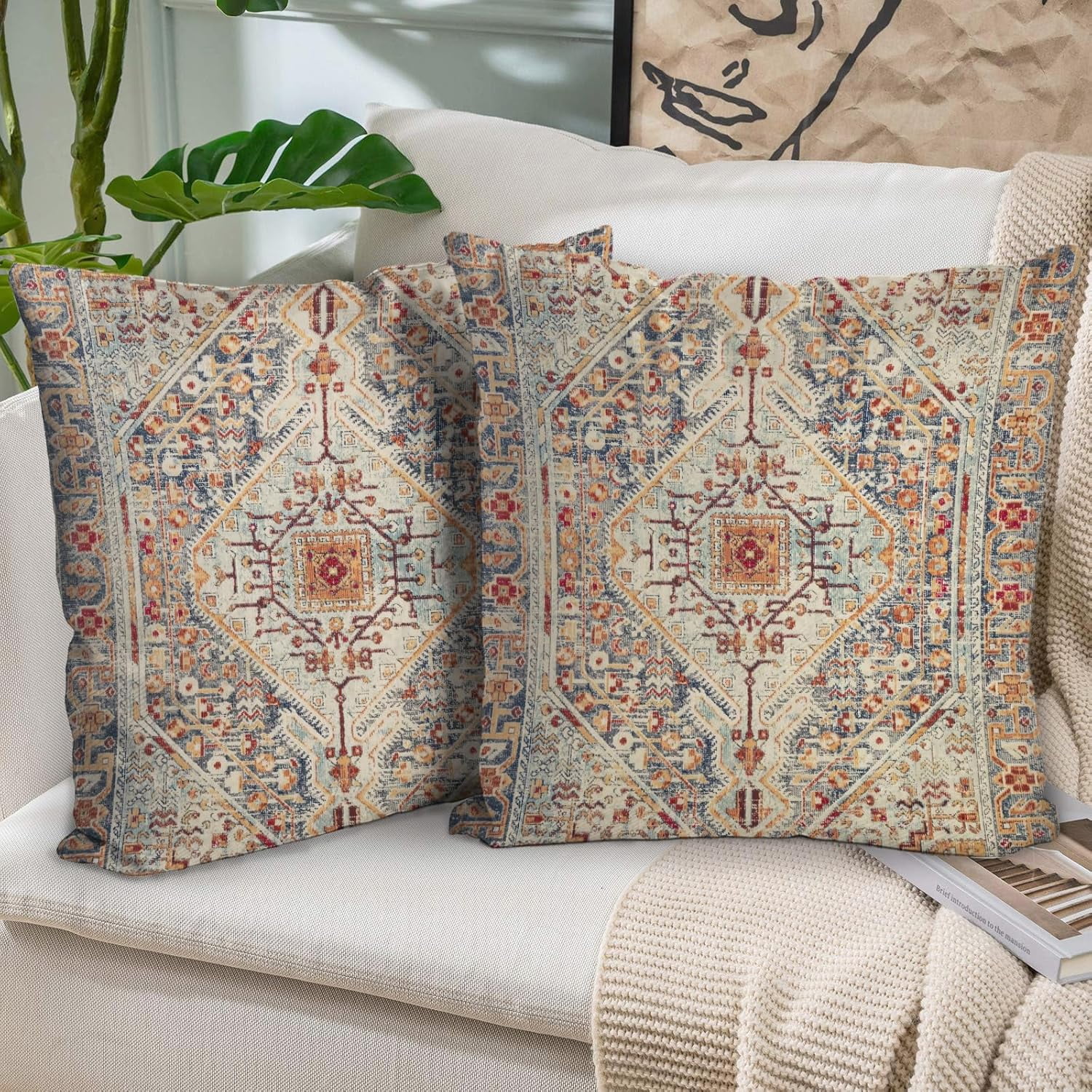 Boho Throw Pillow Covers 22x22 inch Set of 2,Boho Vintage Carpet ...