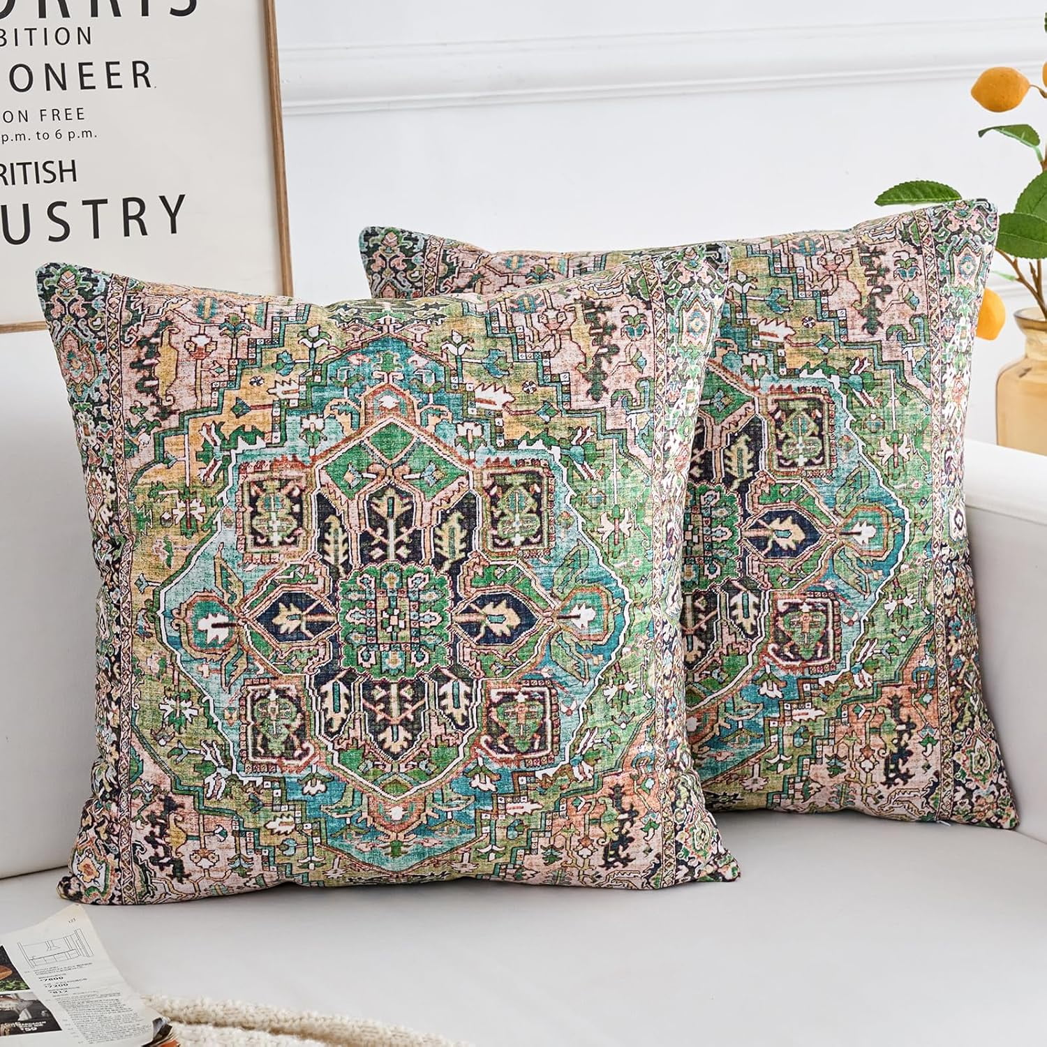 Boho Throw Pillow Covers 22x22 inch Set of 2,Boho Vintage Carpet ...