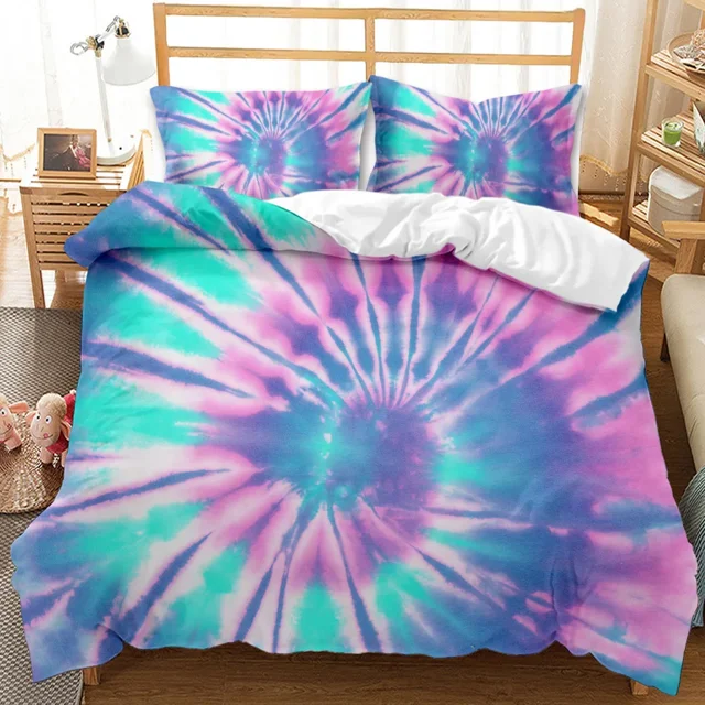 Boho Tie Dye Duvet Cover Set Hippie Bed Sets Blue Purple Colorful Twin ...