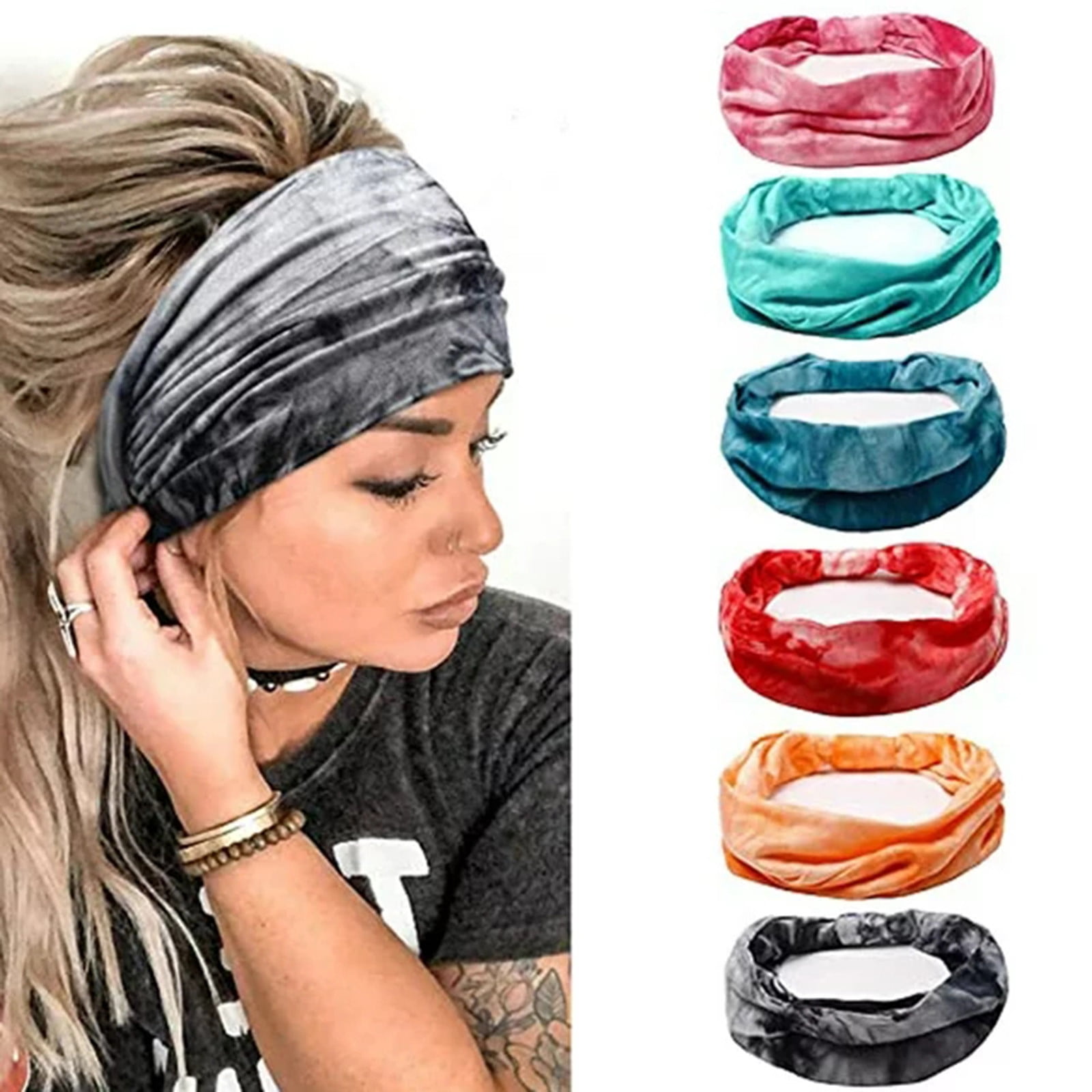 Boho Tie Dye Knotted Yoga Headbands Wide Sport Head Wraps Turbans For ...