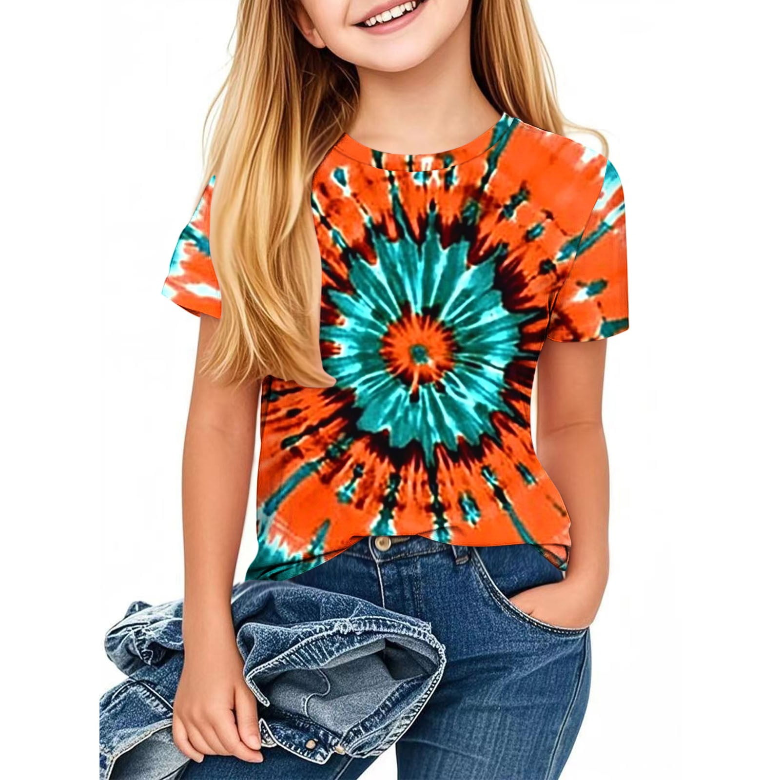 Boho Tie Dye Tshirts Kids Short Sleeve Cute Graphic Tees Girls Boys ...