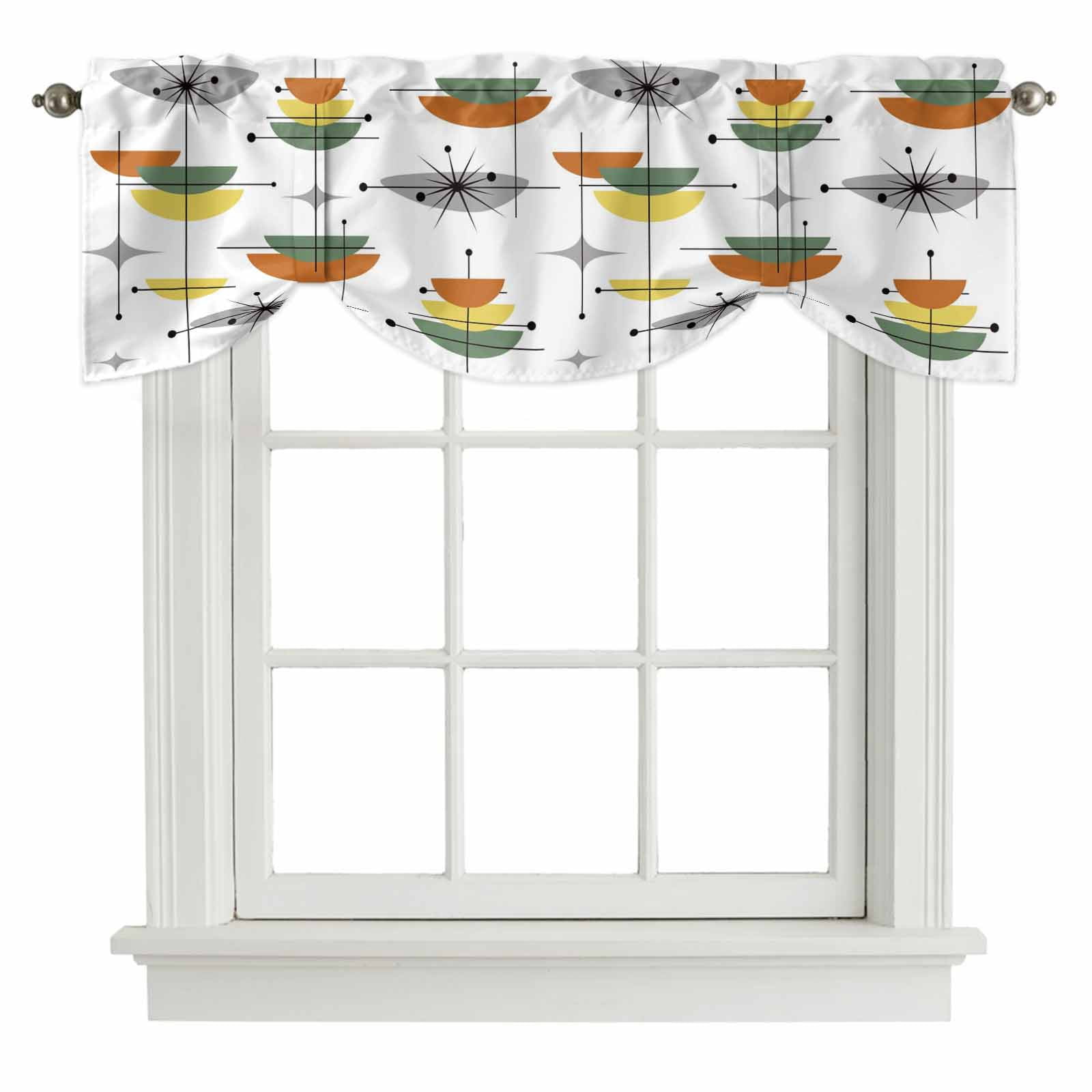Boho Tie Up Valance Curtains Abstract Art Adjustable Light Filtering ...
