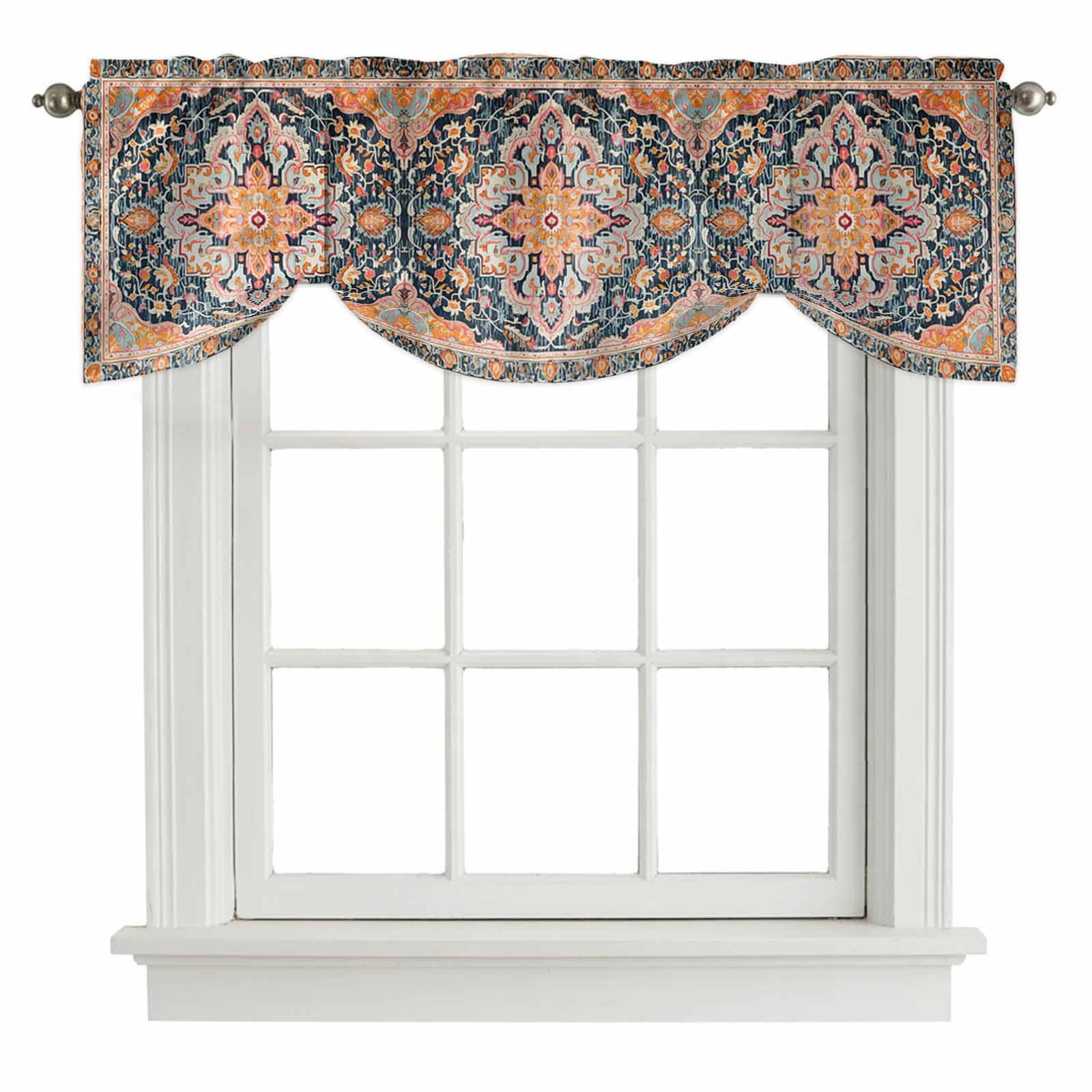 Boho Tie Up Valance for Windows Vintage Abstract Medallion Damask ...