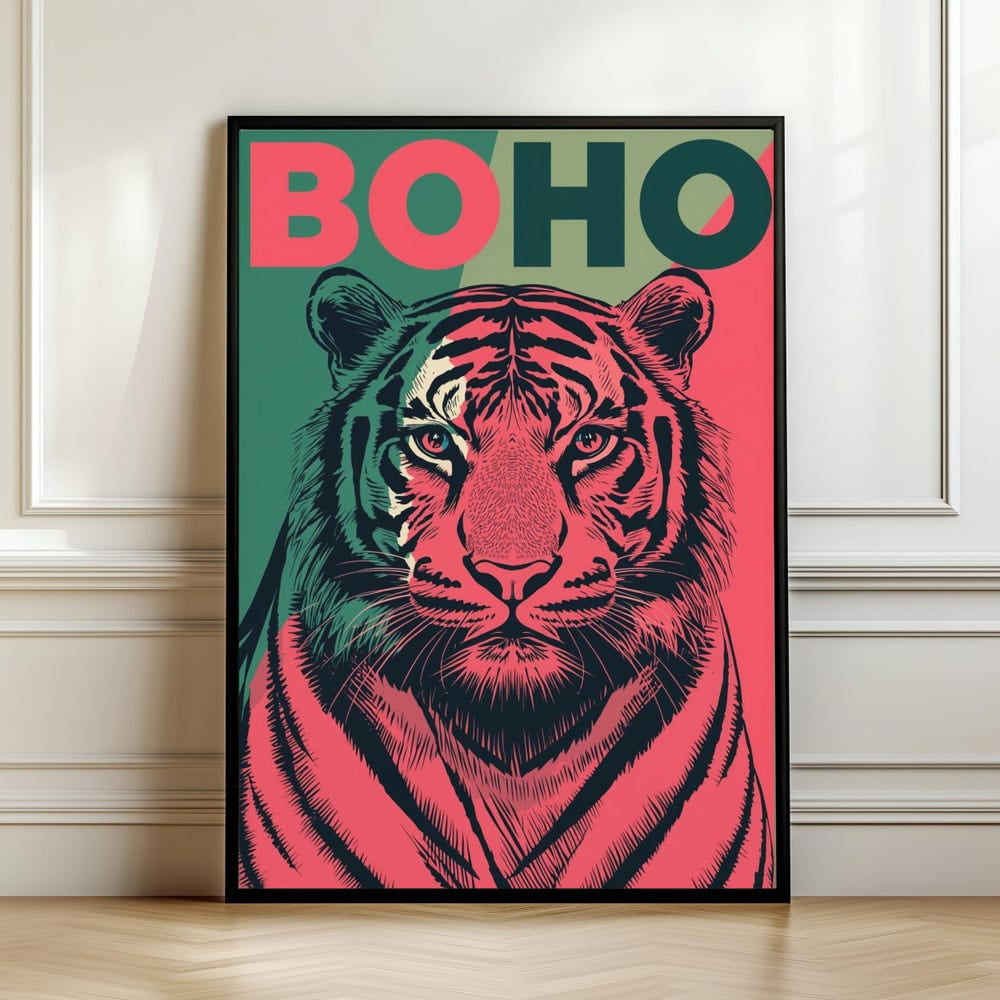 Boho Tiger Pink Green Poster Print Animal Poster Retro Pop Art Print ...