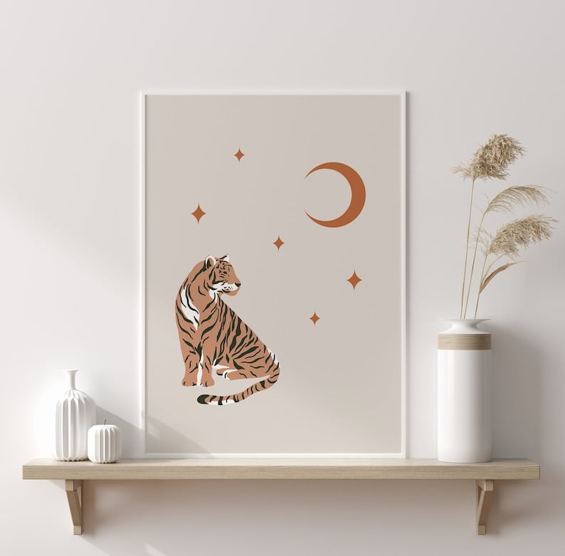 Boho Tiger Print, Jungle Nursery Decor, Moon Art 8x12 UNFRAMED ...