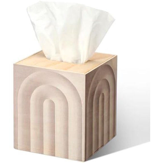 Boho Tissue Box Cover Square Wood Tissue Holder Ivory Rustic Facial ...