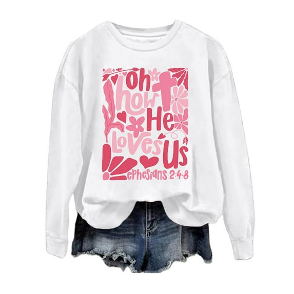 Boho Top for Women Valentine'S Day Letter Print Round Neck Womens Work ...