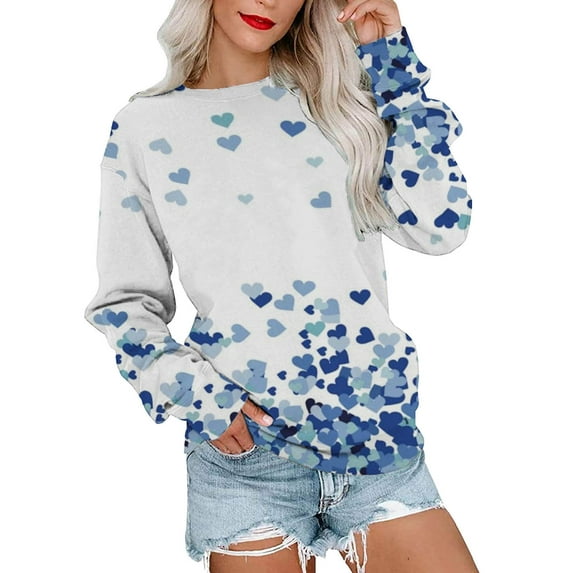 Boho Top for Women Valentine'S Day Round Neck Long Sleeve Patten Plus ...
