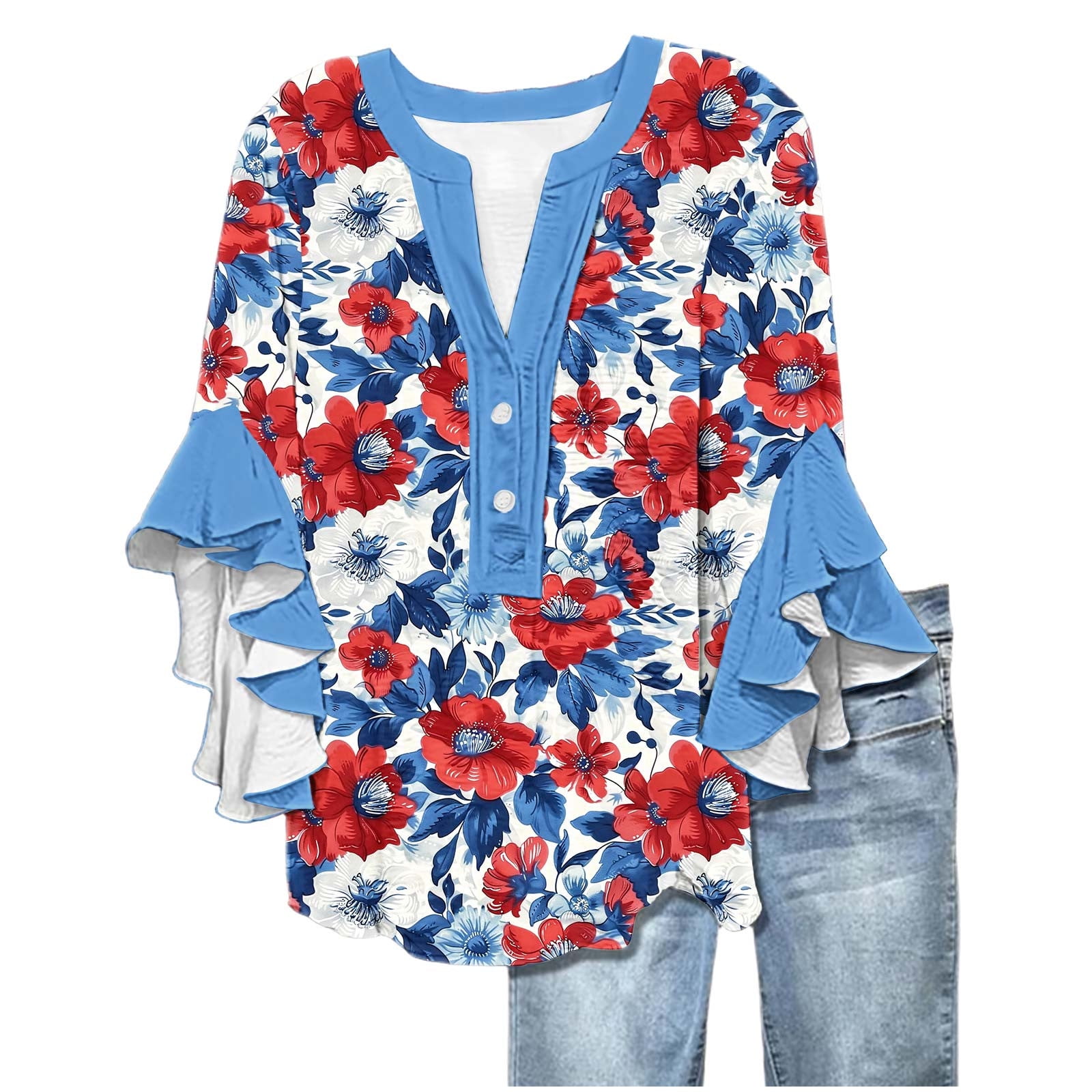 Boho Tops for Women Plus Size New Women's 3/4 Bell Sleeve Tops, Mesh ...