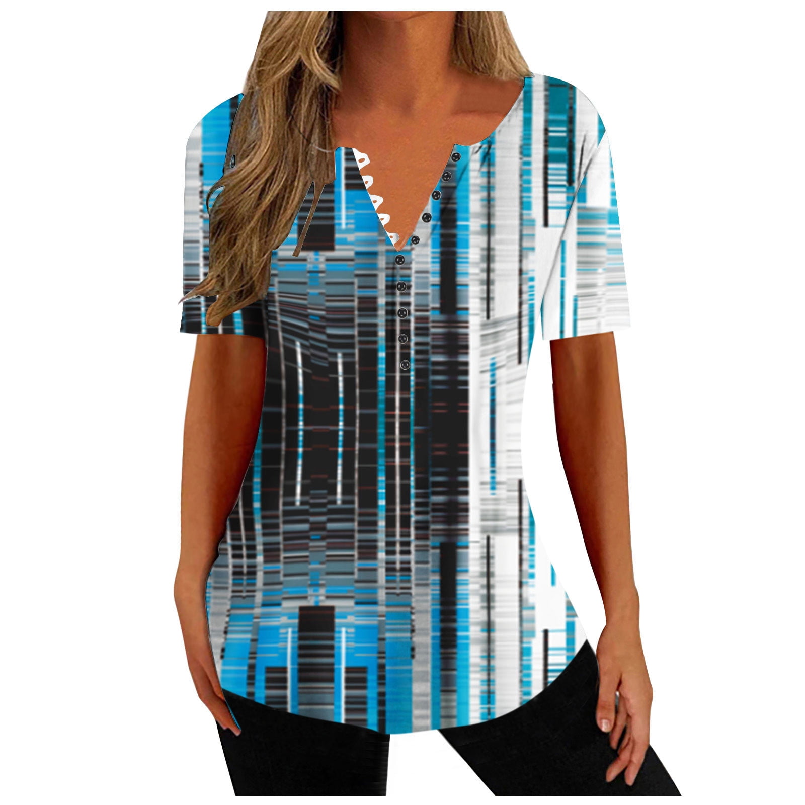 UPPADA Boho Tops for Women Womens Hide Belly Tunic Buttons V Neck ...