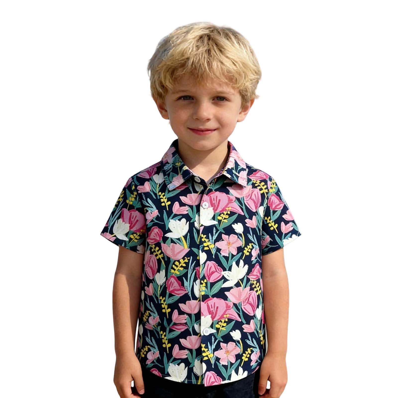 Boho Tops for Boy Short Sleeve Floral Prints Gentleman Boys Spring ...