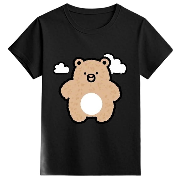 Boho Tops for Girl Bear Print Short Sleeve Round Neck Soft Comfort ...