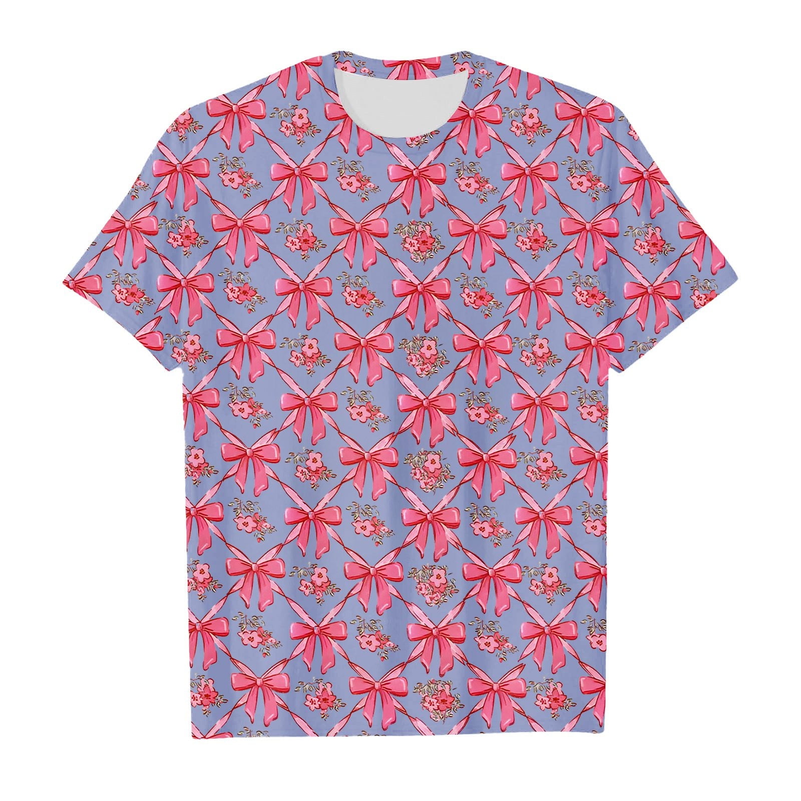 Boho Tops for Girl Short Sleeve Round Neck Bow Print School Beach ...