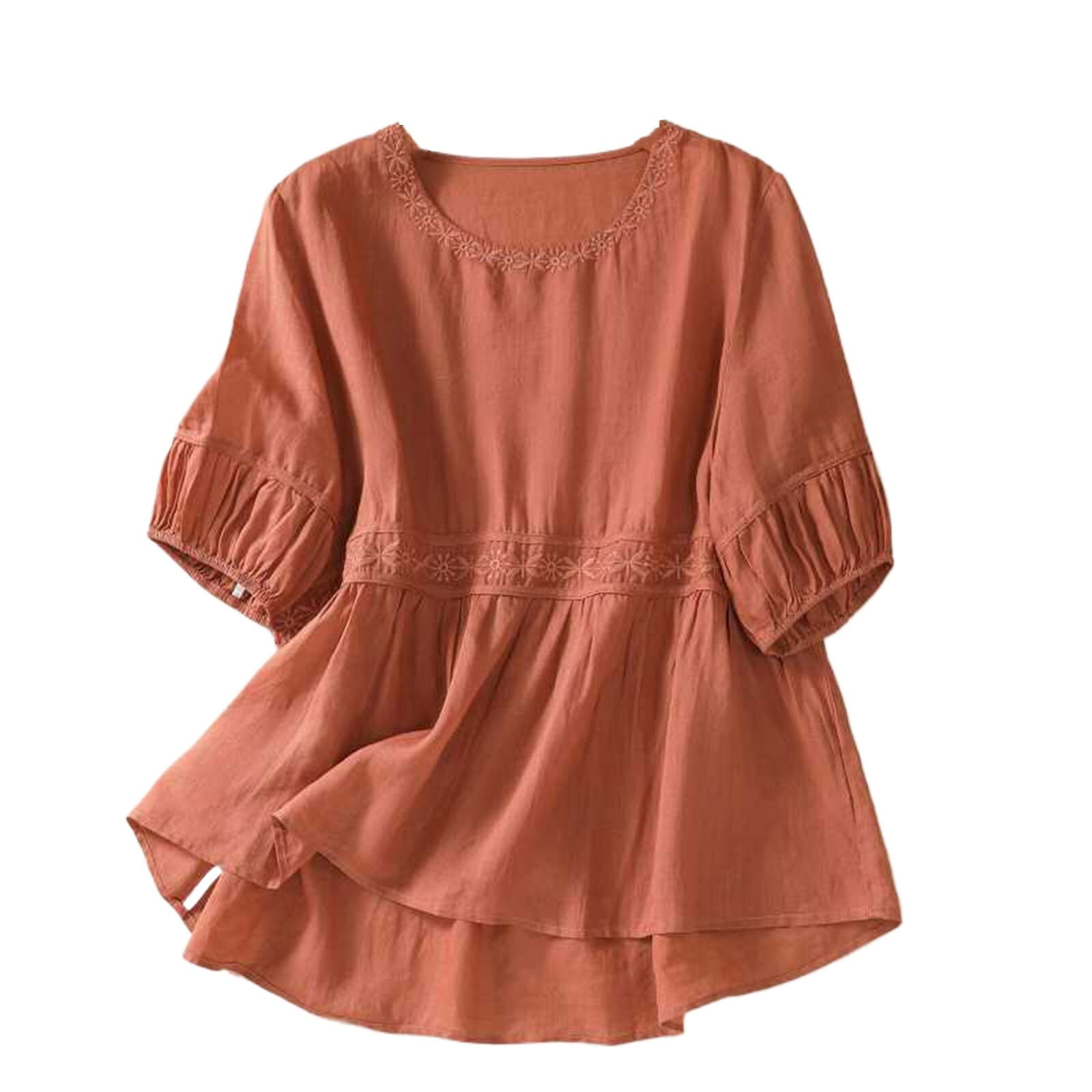 Boho Tops for Women Blouses Dressy Casual Crew Neck Long Sleeve Shirts ...