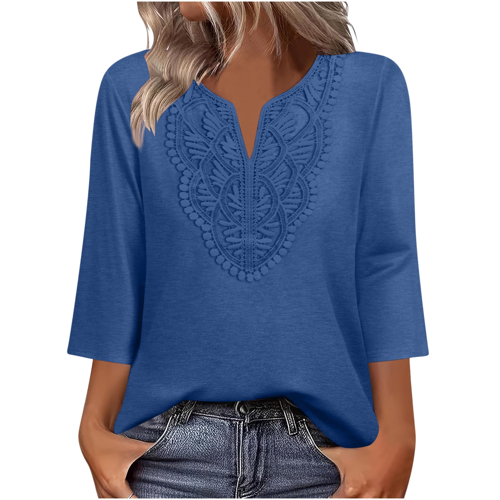 Boho Tops for Women Blouses Dressy Casual V-Neck Long Sleeve Shirts ...