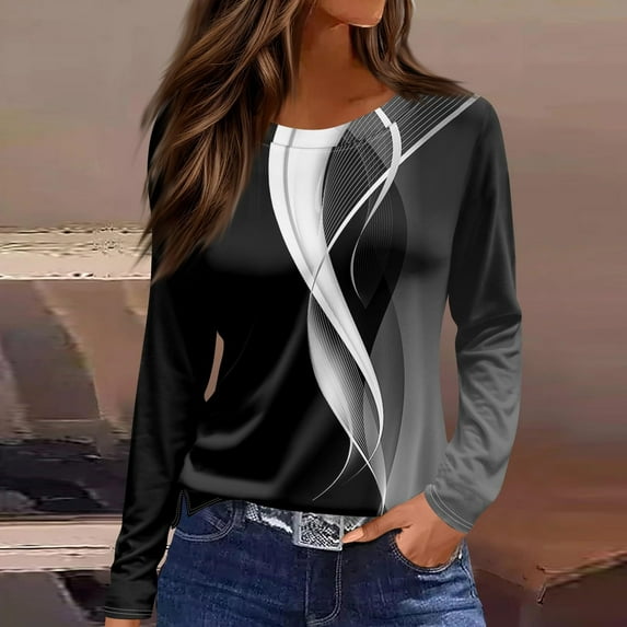 Boho Tops for Women Colorful Striped Crew Neck Long Sleeve Shirts for ...