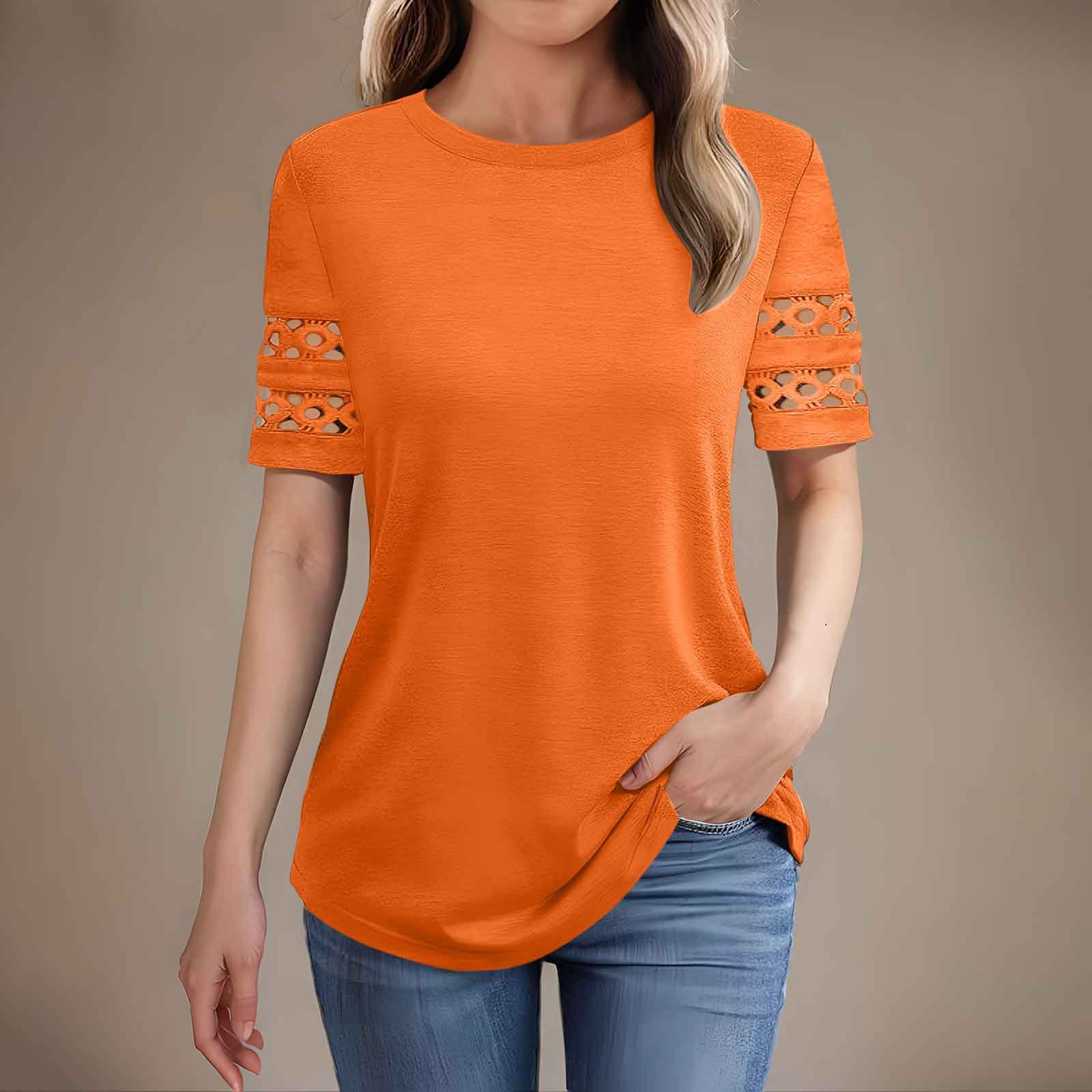 Boho Tops for Women Dressy Lace Short Sleeve Casual T-Shirt Slim Fit ...