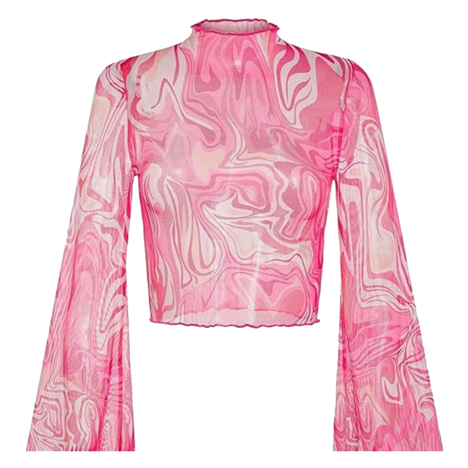 Boho Tops for Women Floral Mesh Flared Sleeves Bohemian Womens Athletic ...