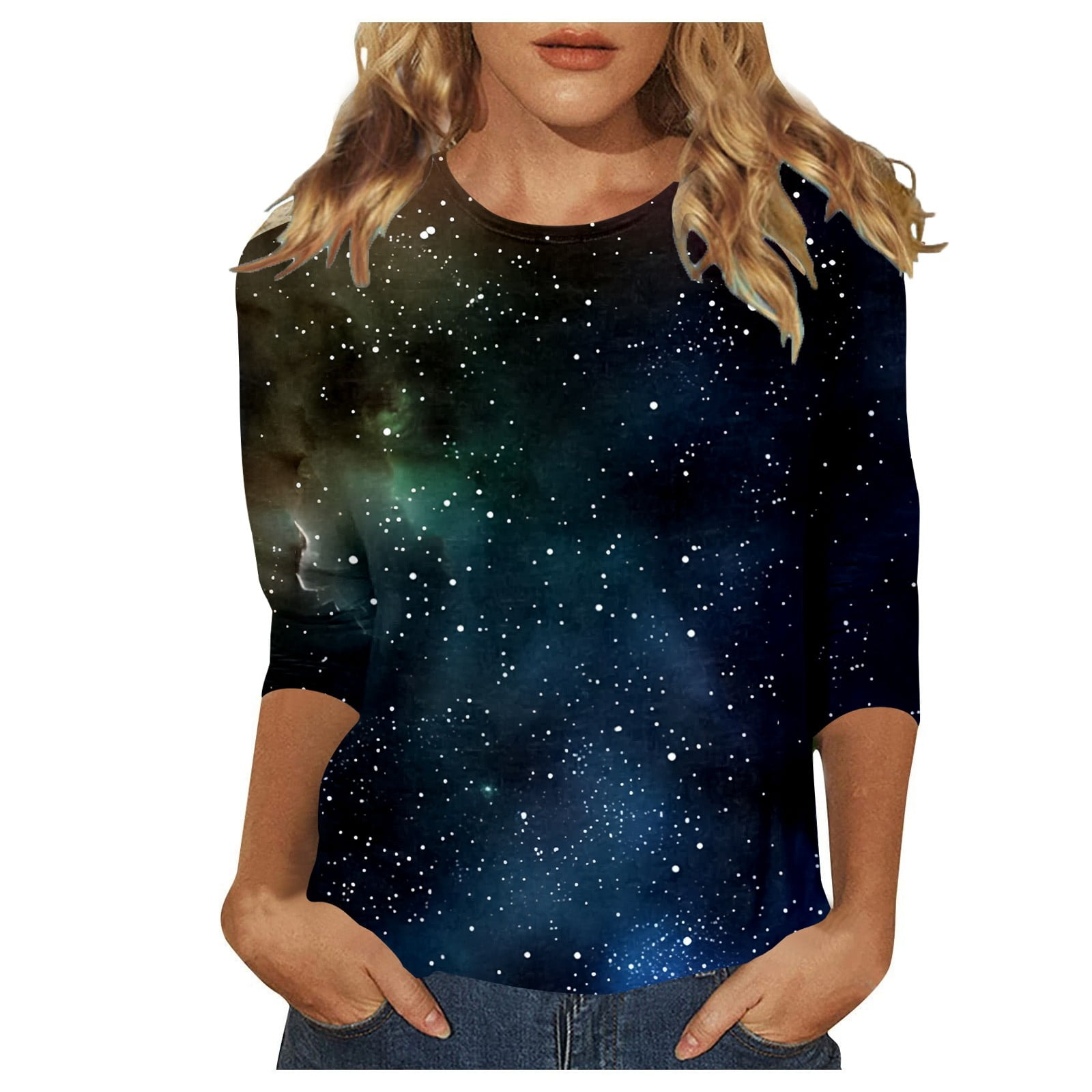 Boho Tops for Women Galaxy Print Fashion Cosmic Pattern Short Sleeve ...