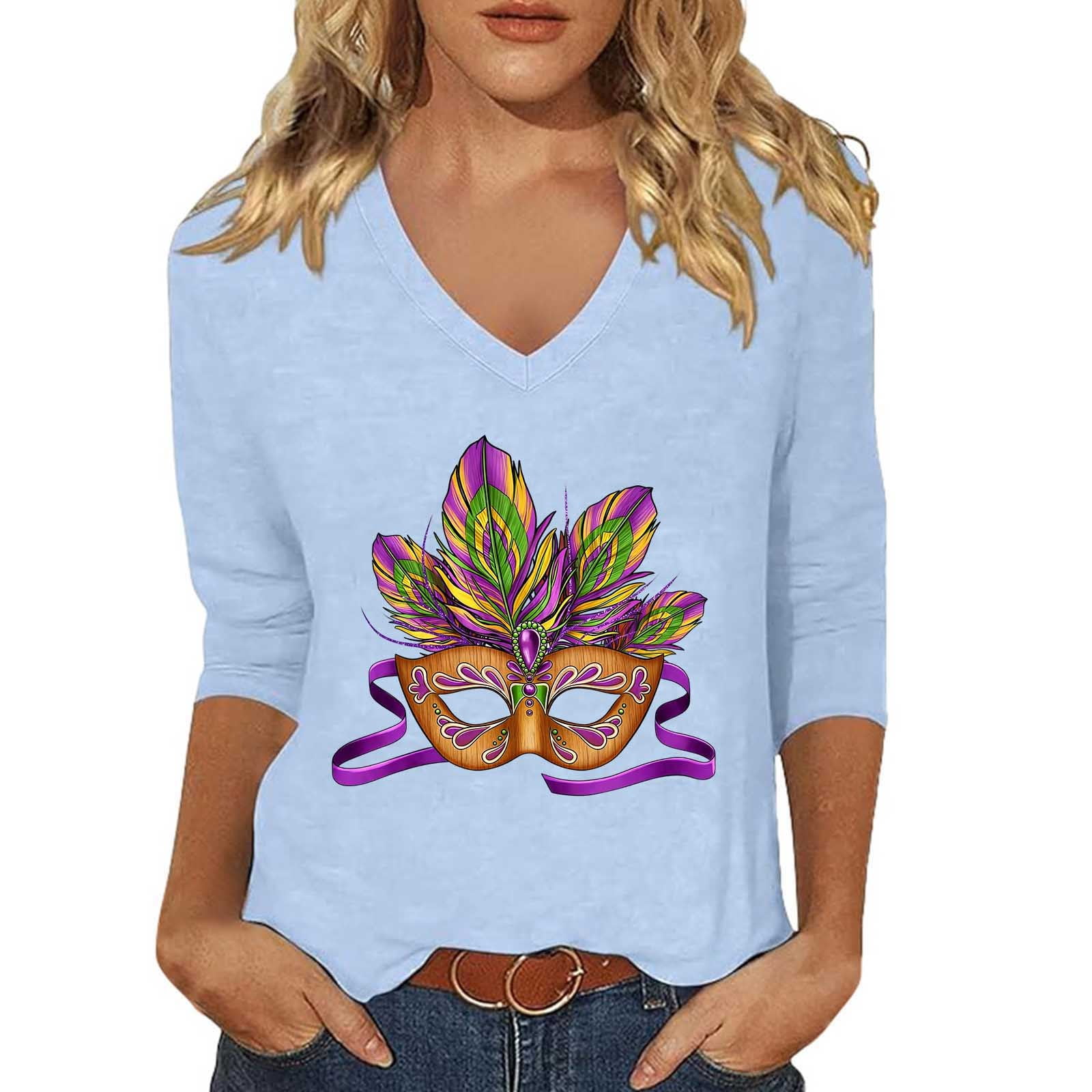 Boho Tops for Women Graphic Print V Neck Three Quarter Sleeve Festival ...