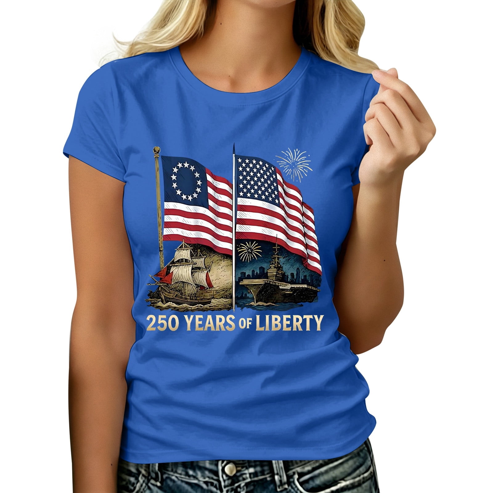 Boho Tops for Women Independence Day Print Short Sleeve Crewneck Plus ...