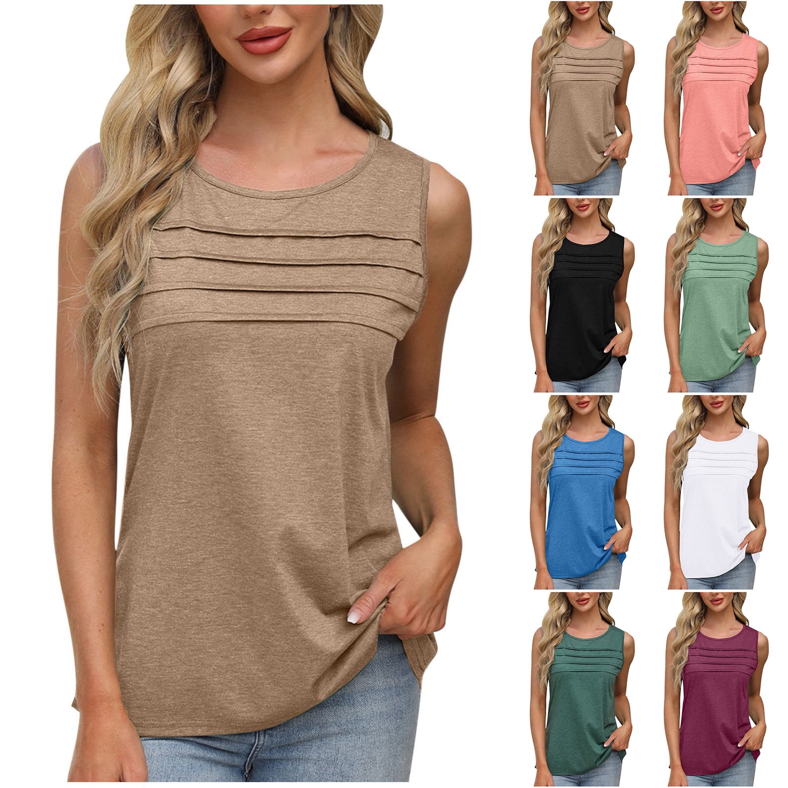Boho Tops for Women Ladies'summer Solid Color Round Neck Camisole ...