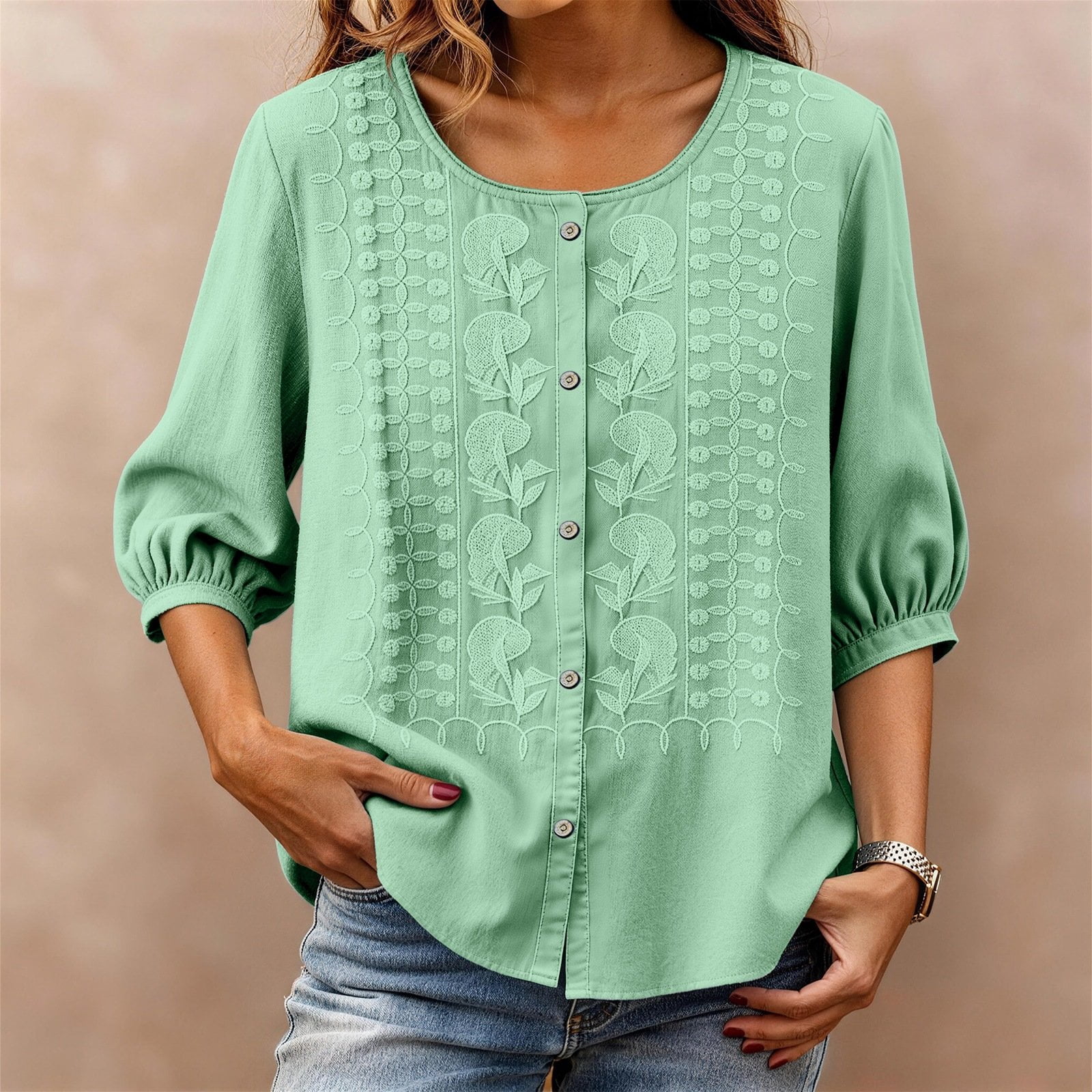 Boho Tops for Women Linen Cotton Embroidered Peasant Blouses ...