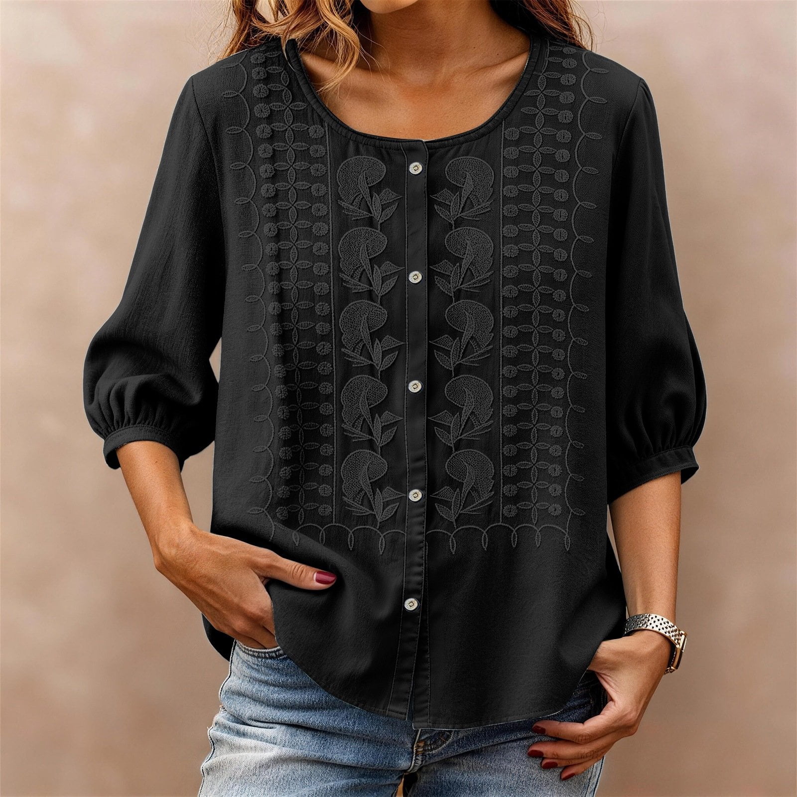 Boho Tops for Women Linen Cotton Embroidered Peasant Blouses ...