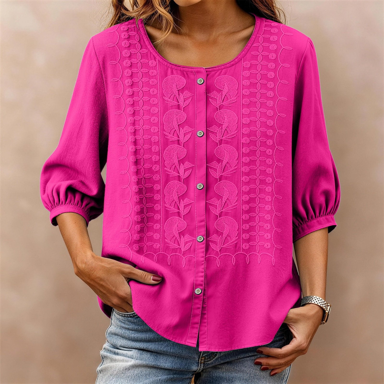 Boho Tops for Women Linen Cotton Embroidered Peasant Blouses ...