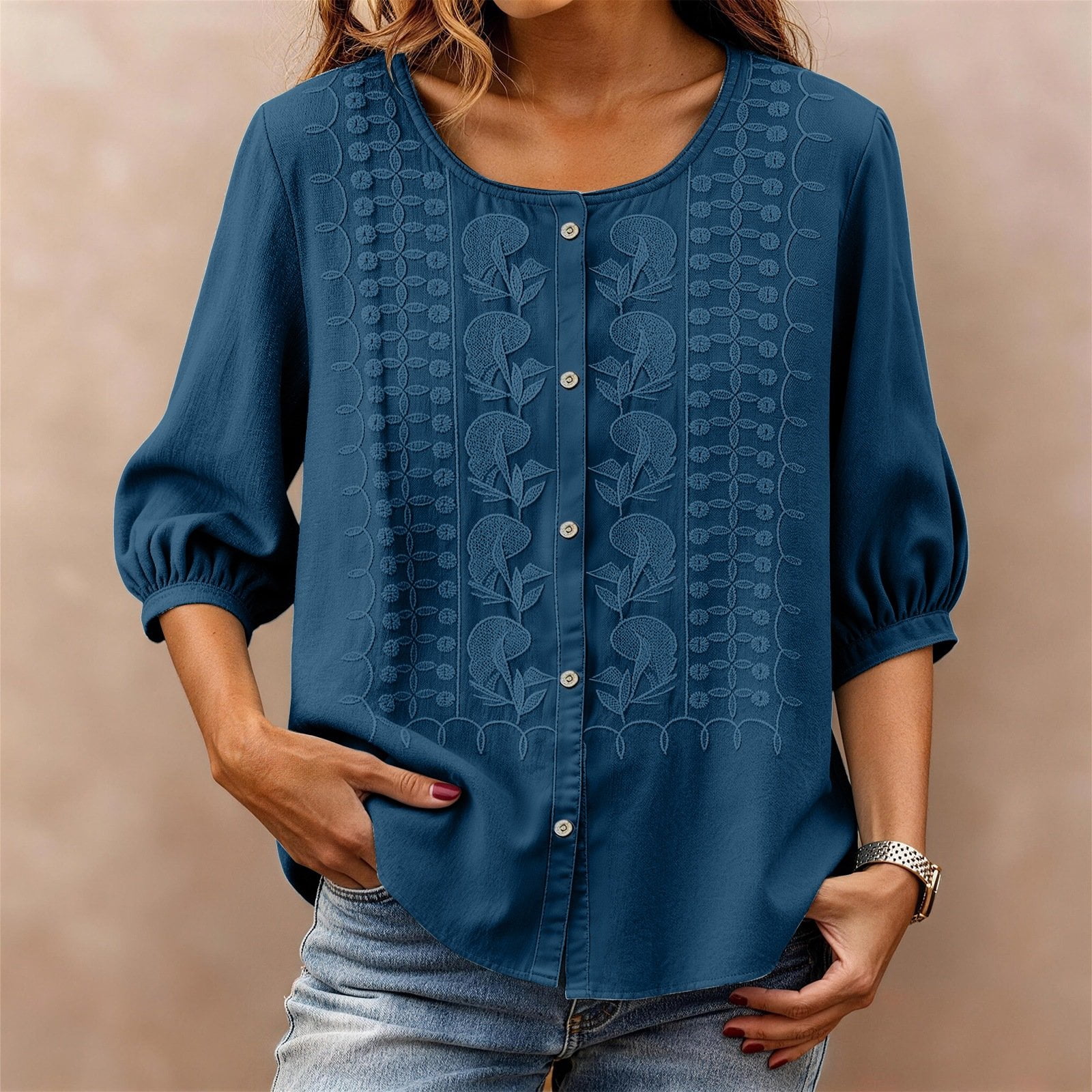 Boho Tops for Women Linen Cotton Embroidered Peasant Blouses ...