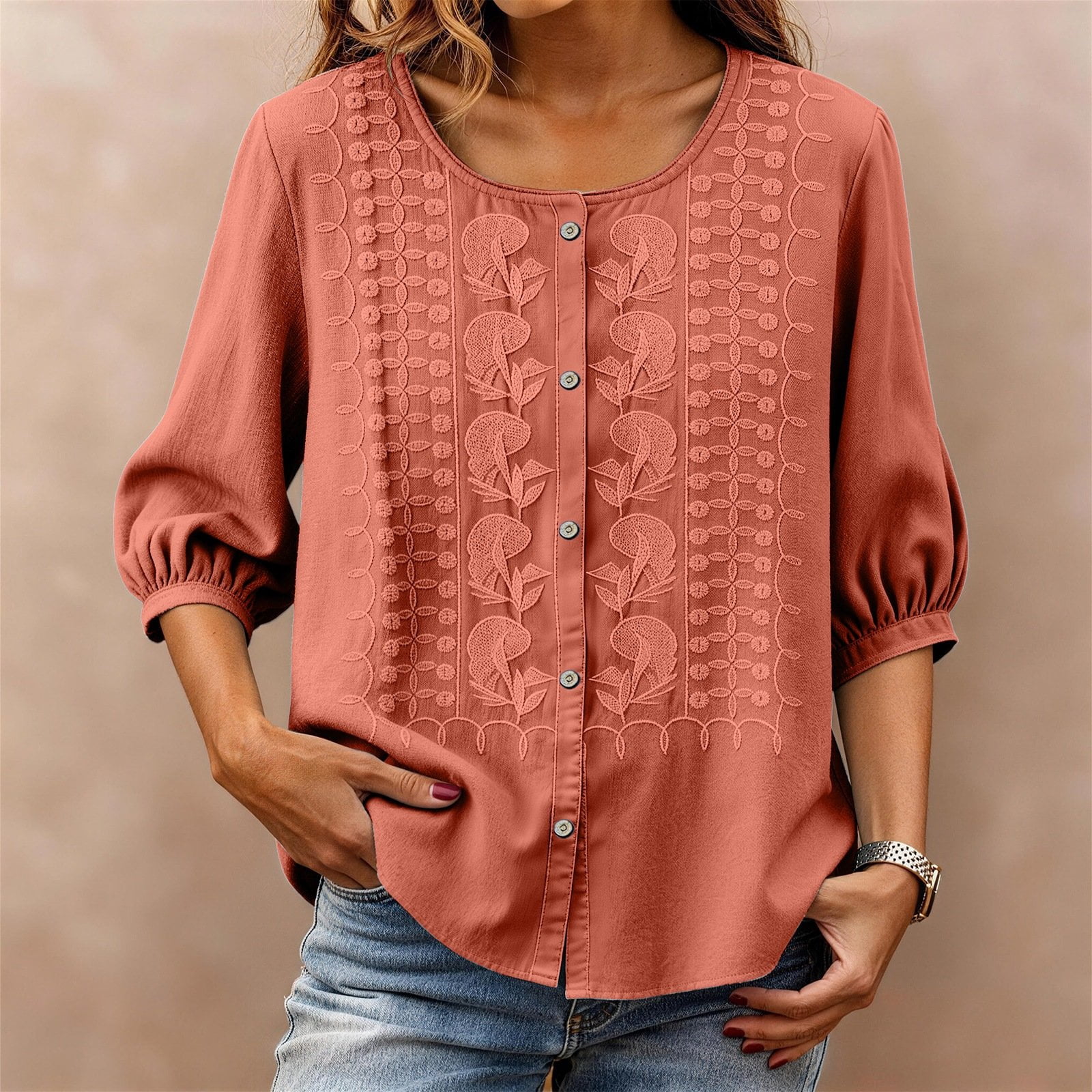 Boho Tops for Women Linen Cotton Embroidered Peasant Blouses ...