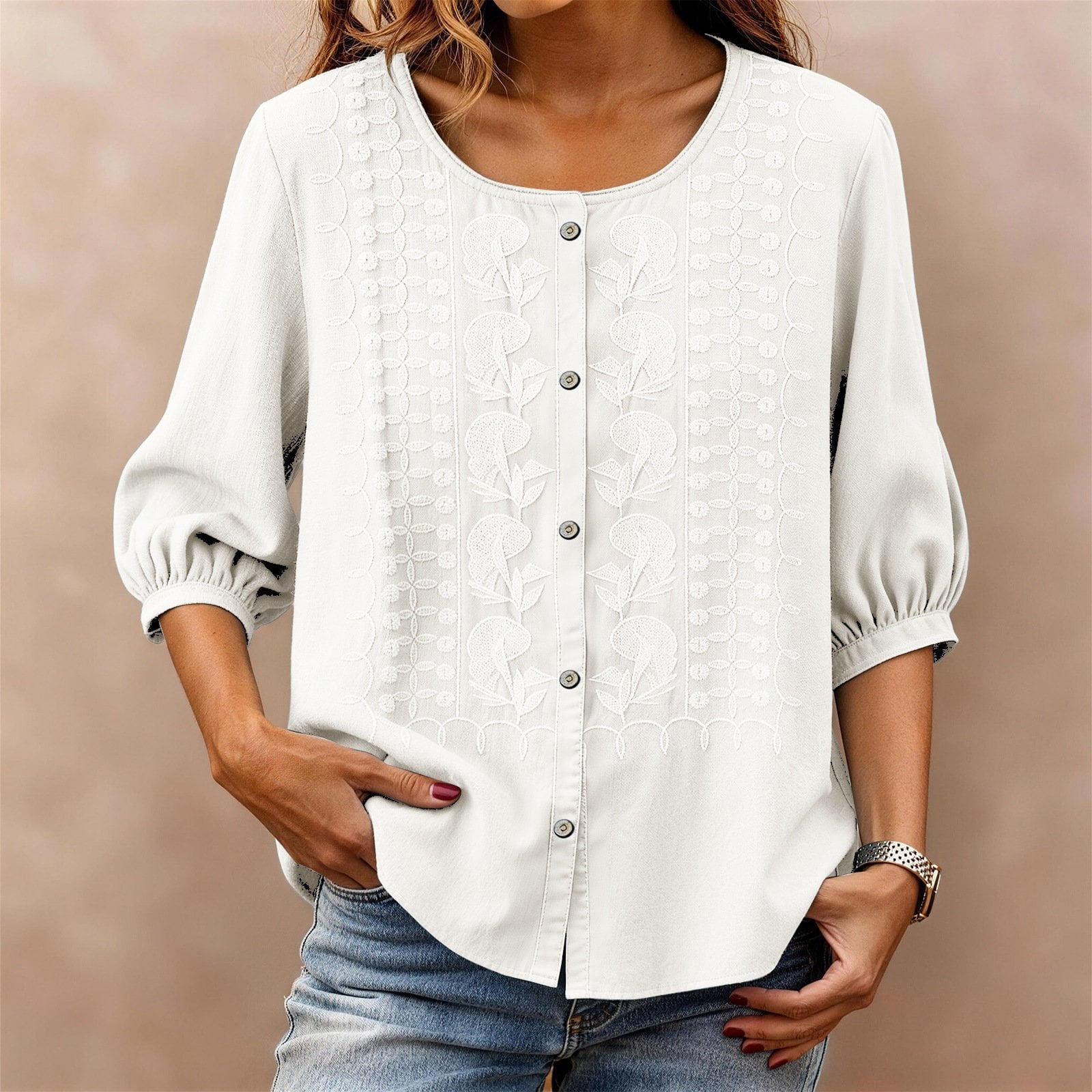Boho Tops for Women Linen Cotton Embroidered Peasant Blouses ...