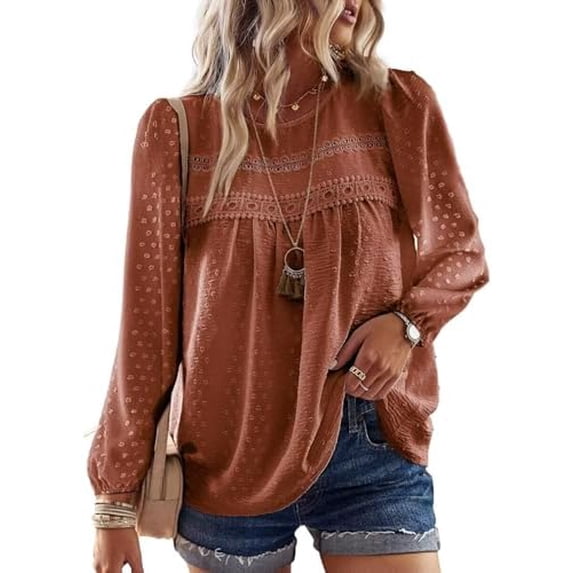 Boho Tops for Women Long Sleeve Shirts Crewneck Flowy Womens Blouses ...