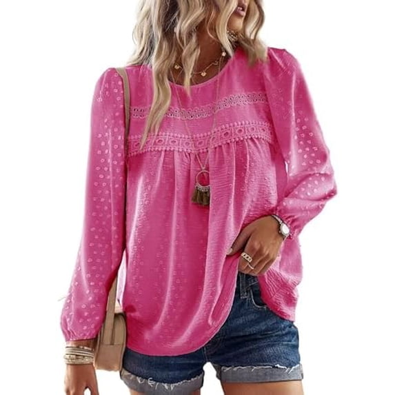 Boho Tops for Women Long Sleeve Shirts Crewneck Flowy Womens Blouses ...