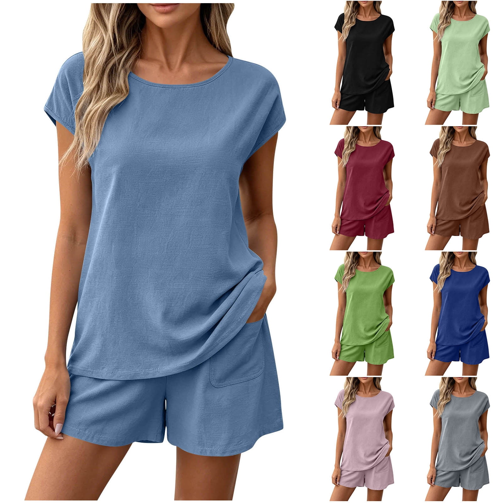 Boho Tops for Women Ndbuld Women's Solid Color Linen Pocket Sleeveless ...