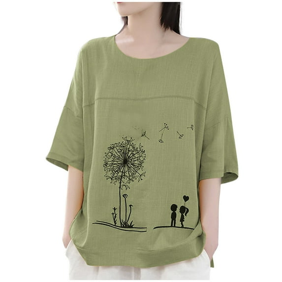 Boho Tops for Women Print Size Sleeve Short Oneck Plus Linen Beach ...