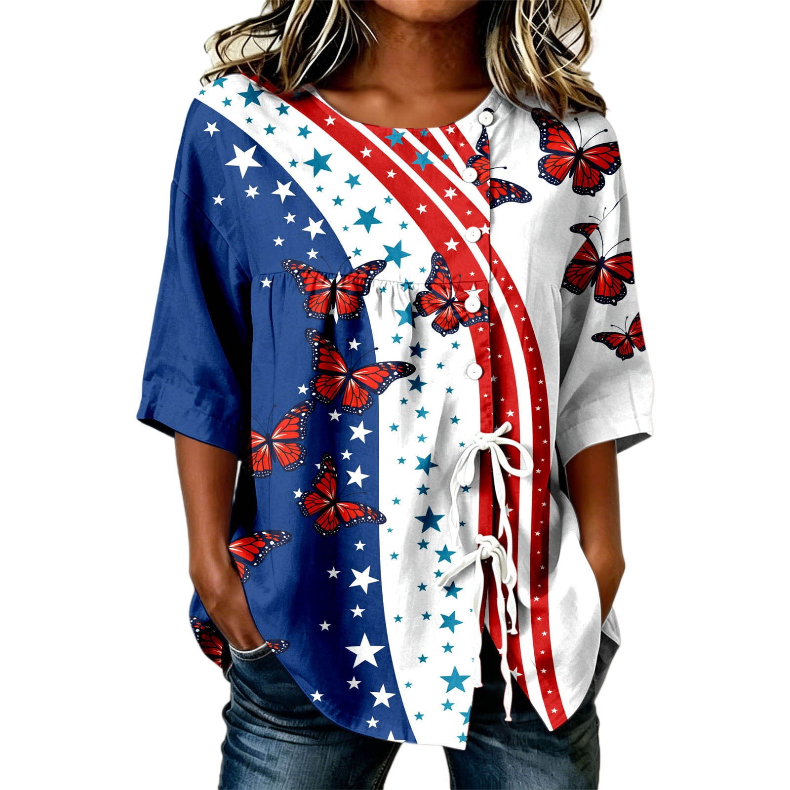 Boho Tops for Women Short Sleeve Tie Independence Day Comfort Beach ...